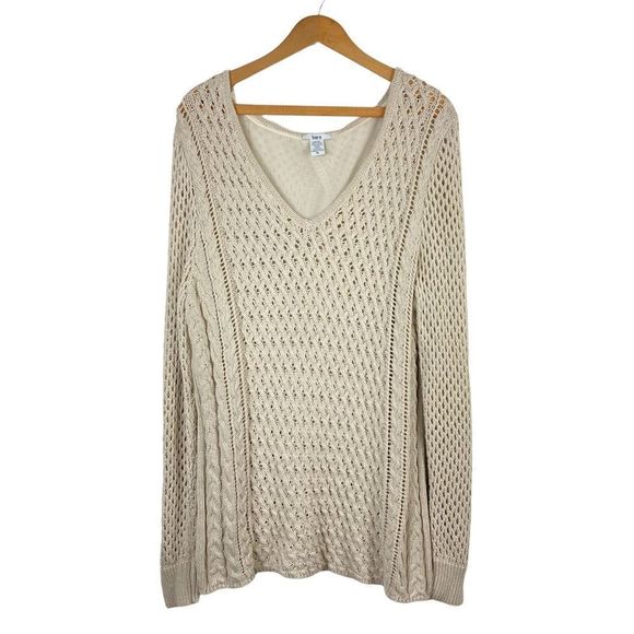 Bar III | Sweaters | Bar Iii Beige Open Knit Split Back Sweater Sz Xl ...